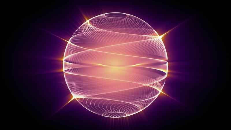 Looped shiny sphere animation with energy ball made of bright glow lines morphing and rotating ...