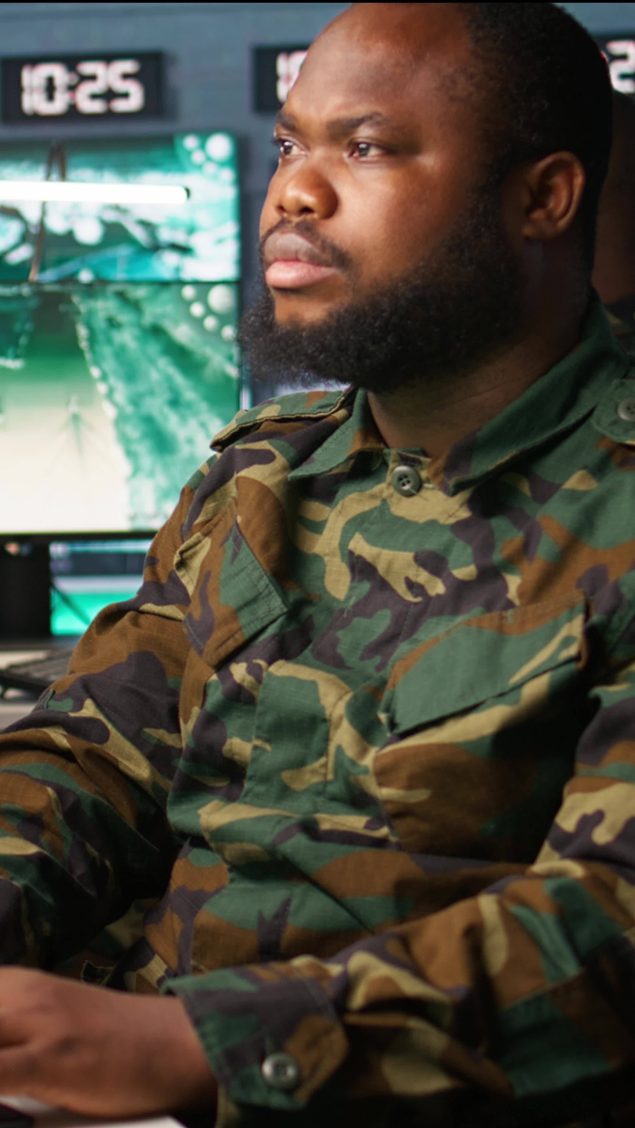 Vertical Counterintelligence specialist in military HQ base gathering information on enemy ...