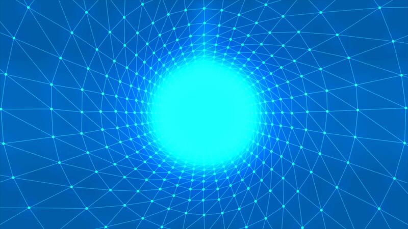 Abstract animated plexus tunnel background. Motion. Connected lines and dots creating round ...