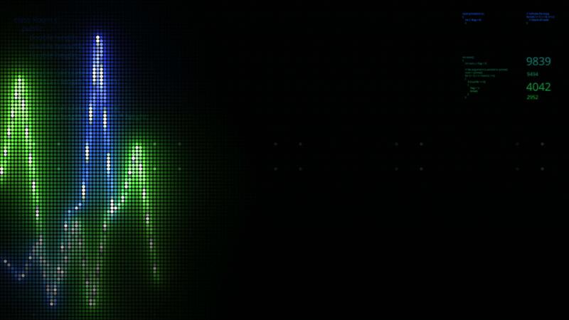 Black pixel background . Motion . Creeping triangular lines of green and blue in animation ...