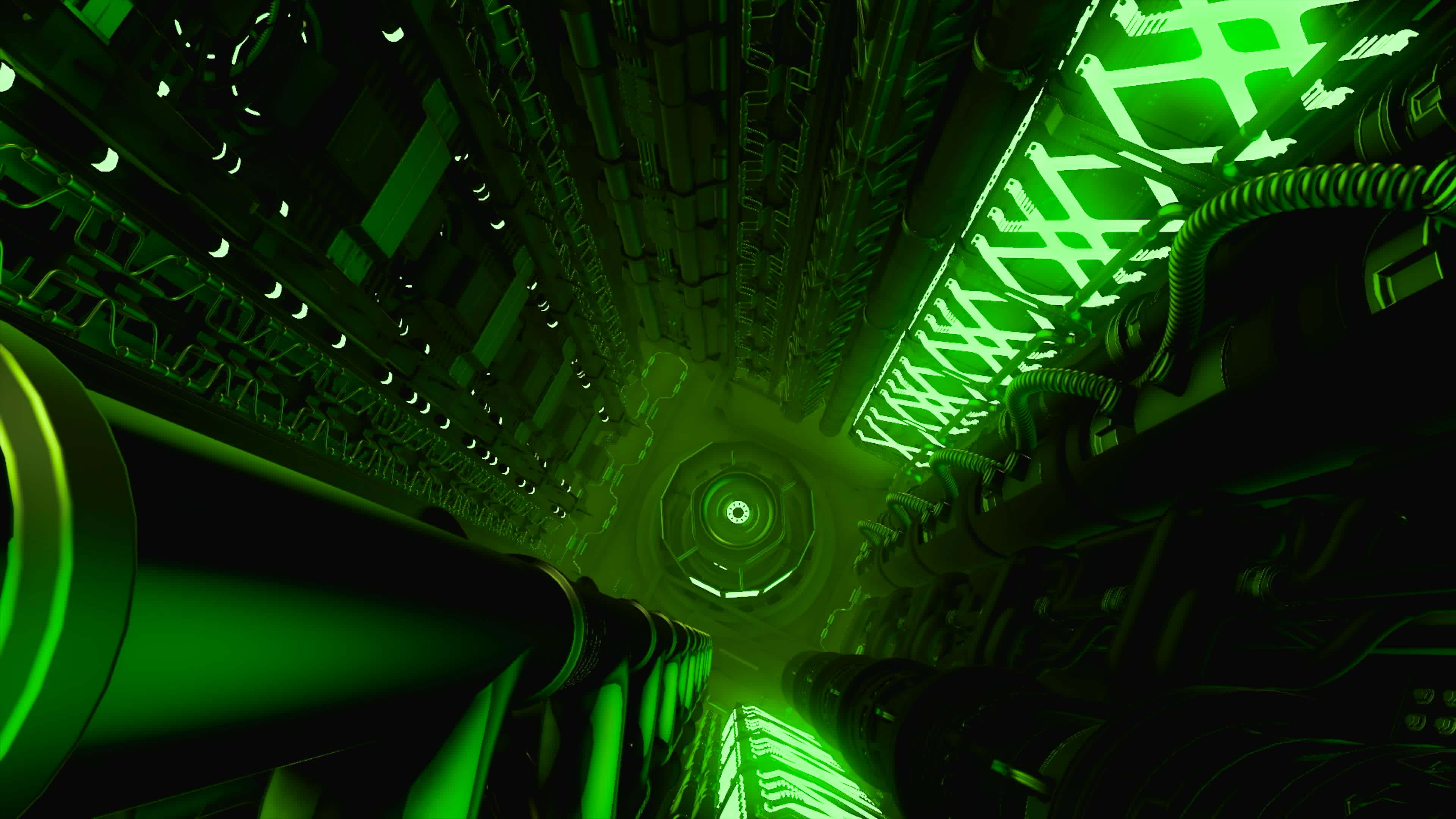 Green background. Motion.A bright tunnel with light illumination in ... Green background. Motion.A bright tunnel with light illumination in ...