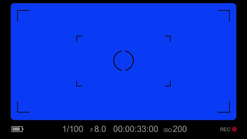 Camera viewfinder recording display and Blue screen background footage. Screen of recorder ...