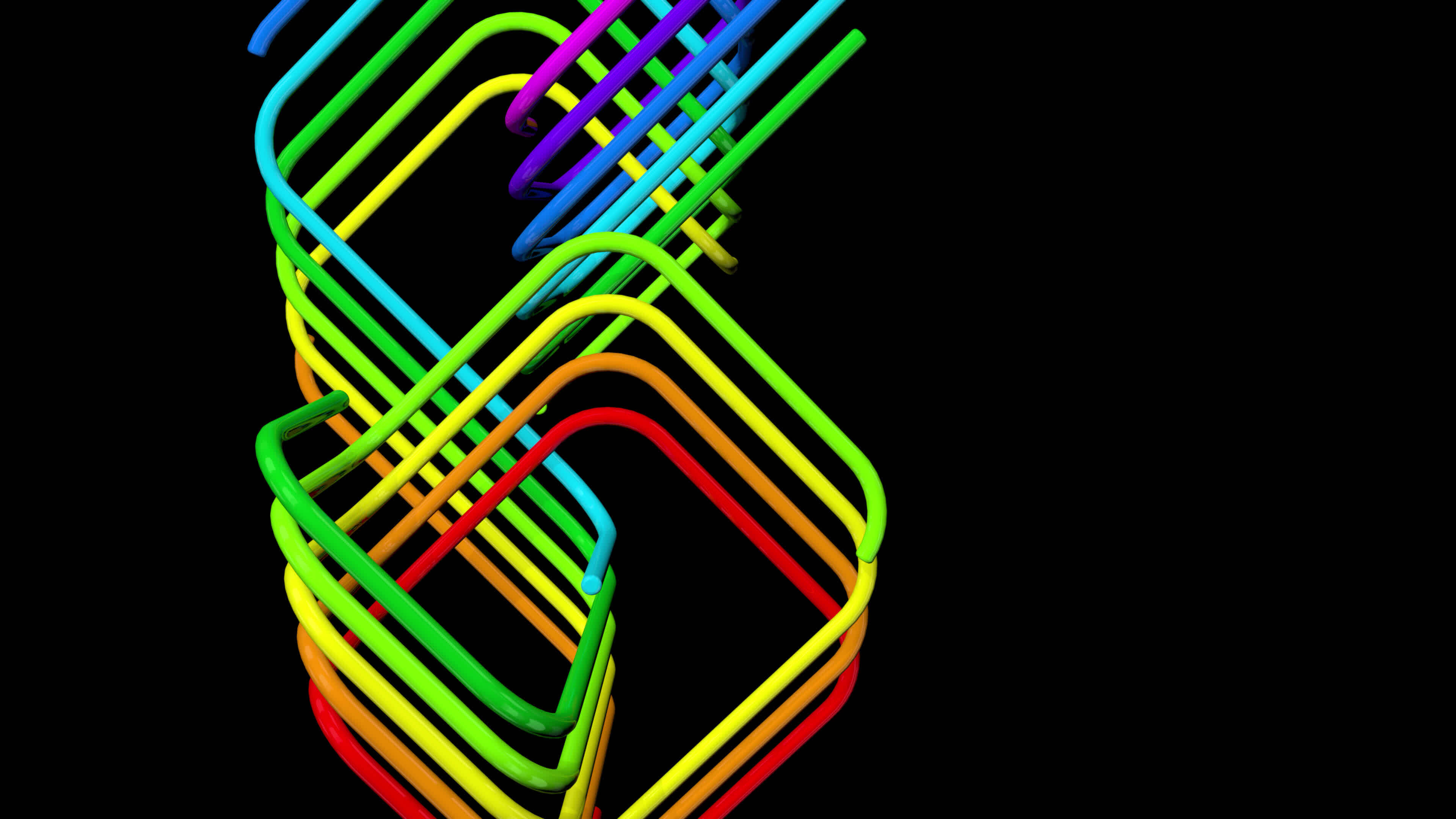 Lines of different colors drawing squares against a black background ...