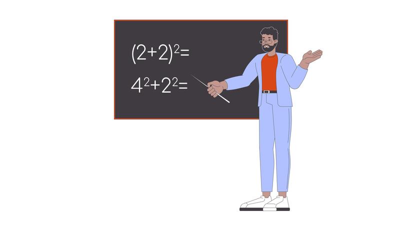 African american male math teacher line 2D character animation. Mathematics professor flat color ...
