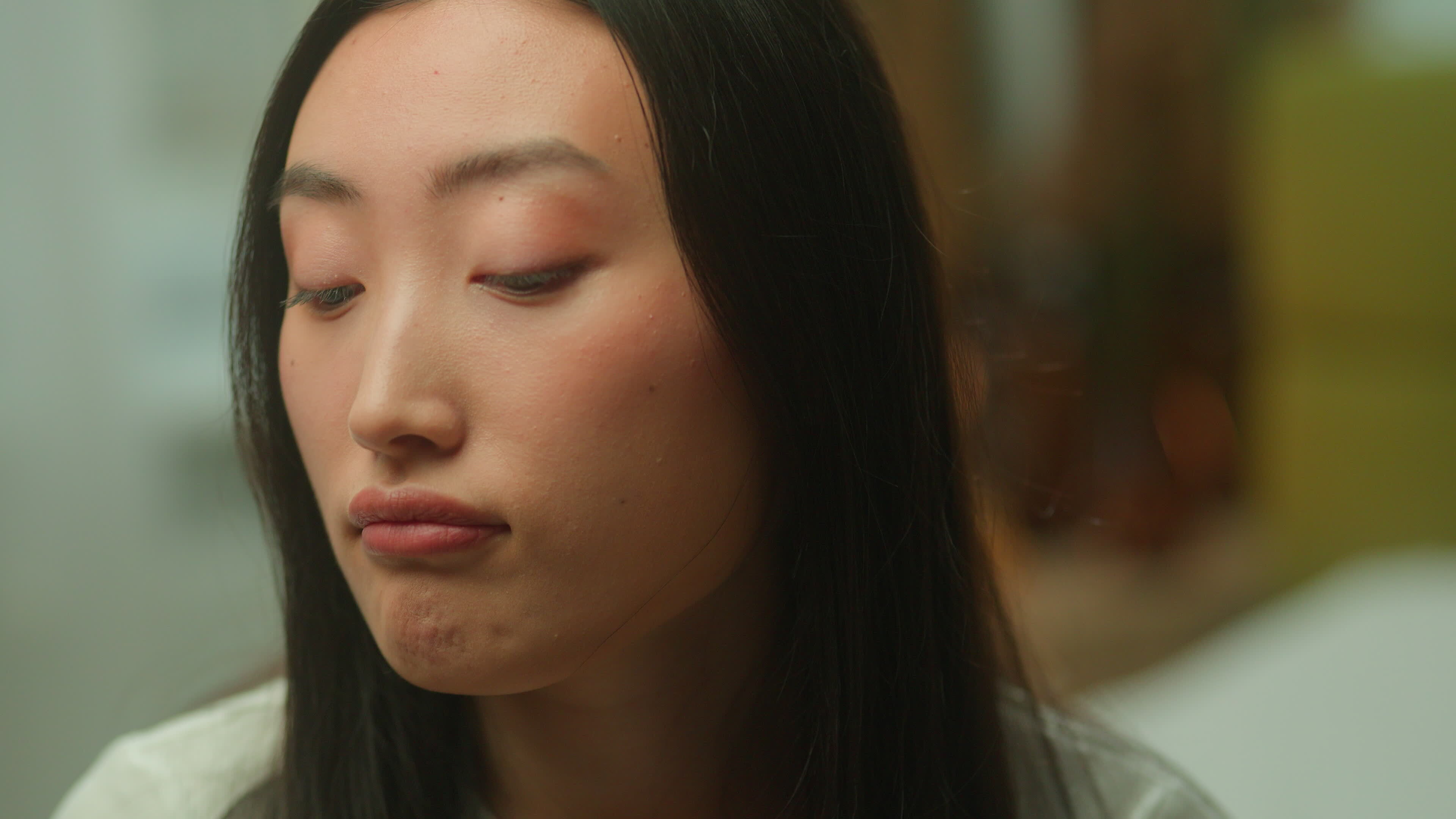 Sad lonely frustrated upset Asian Korean woman girl lady student ...