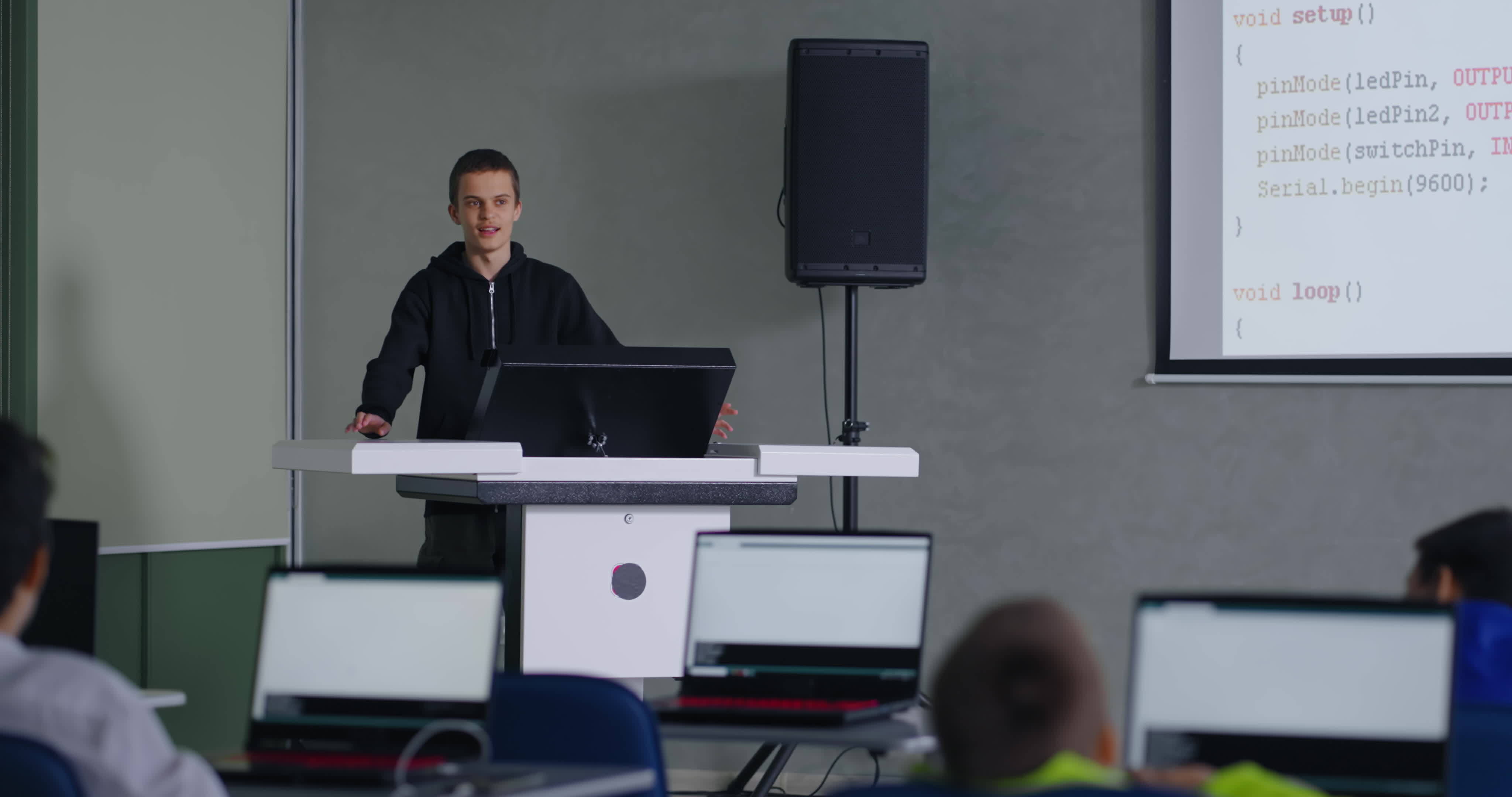 Group Of School Boys In Computer-Based Classroom, Teenager Presenting ...
