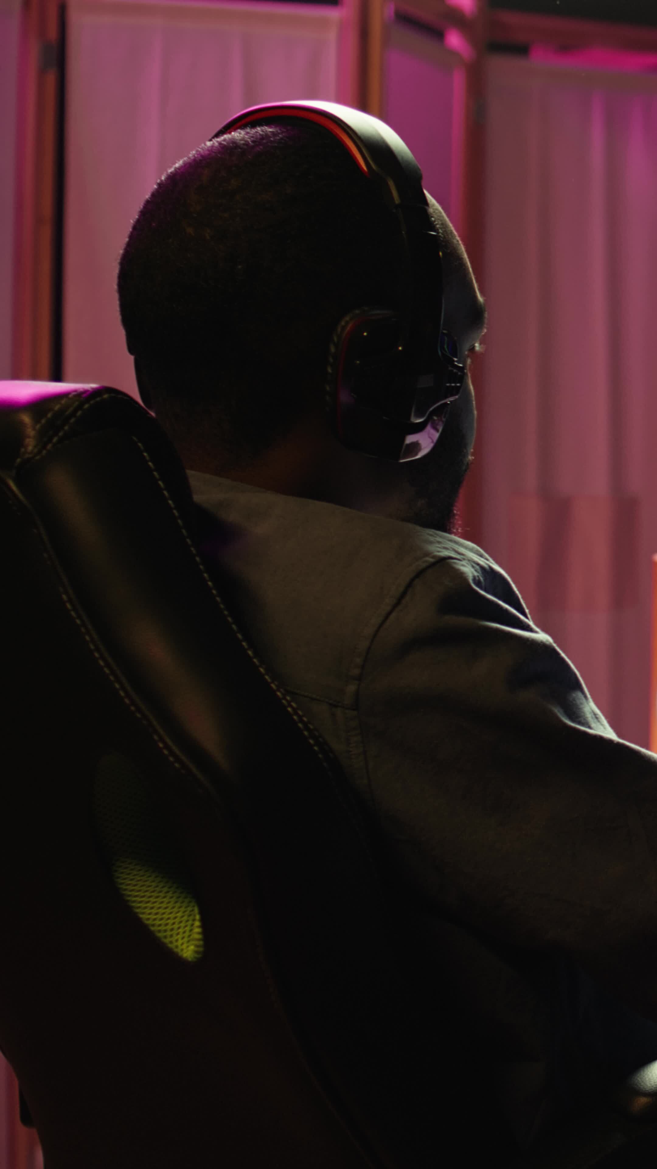 Vertical Gamer Losing Intense Singleplayer Spaceship Arcade Racing Videogame Seeing Game Over