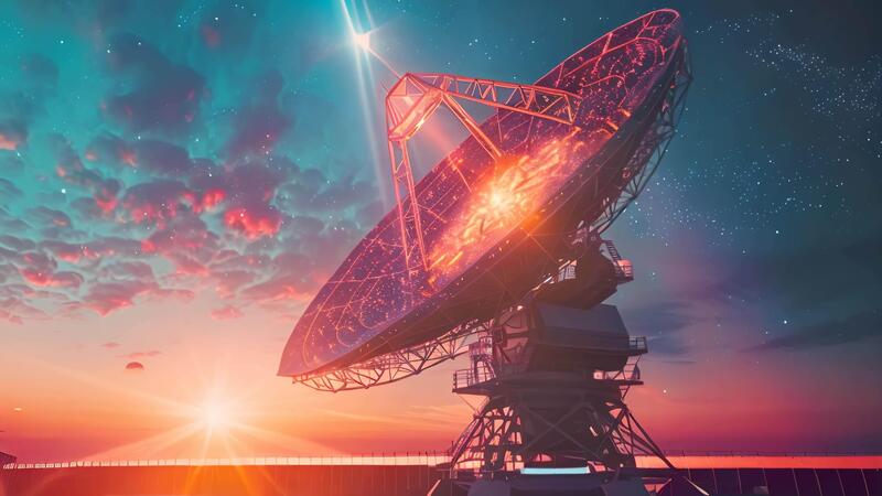 Radio telescope technology digital ai glow satellite connection tower ...