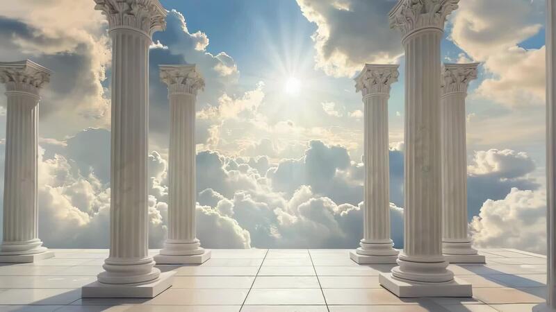 Heavenly Pillars in the Sky Majestic Greek Columns Among the Clouds 49534753 Stock Video at Vecteezy