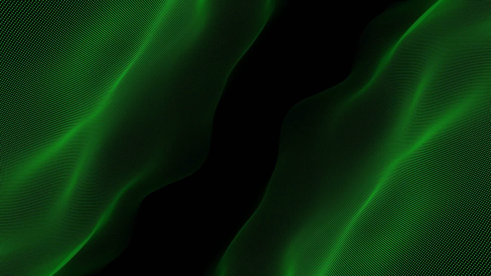 Green Color Hi Tech Particles Slowly Moving In Cyberspace Forming Loop Able Wave Pattern On