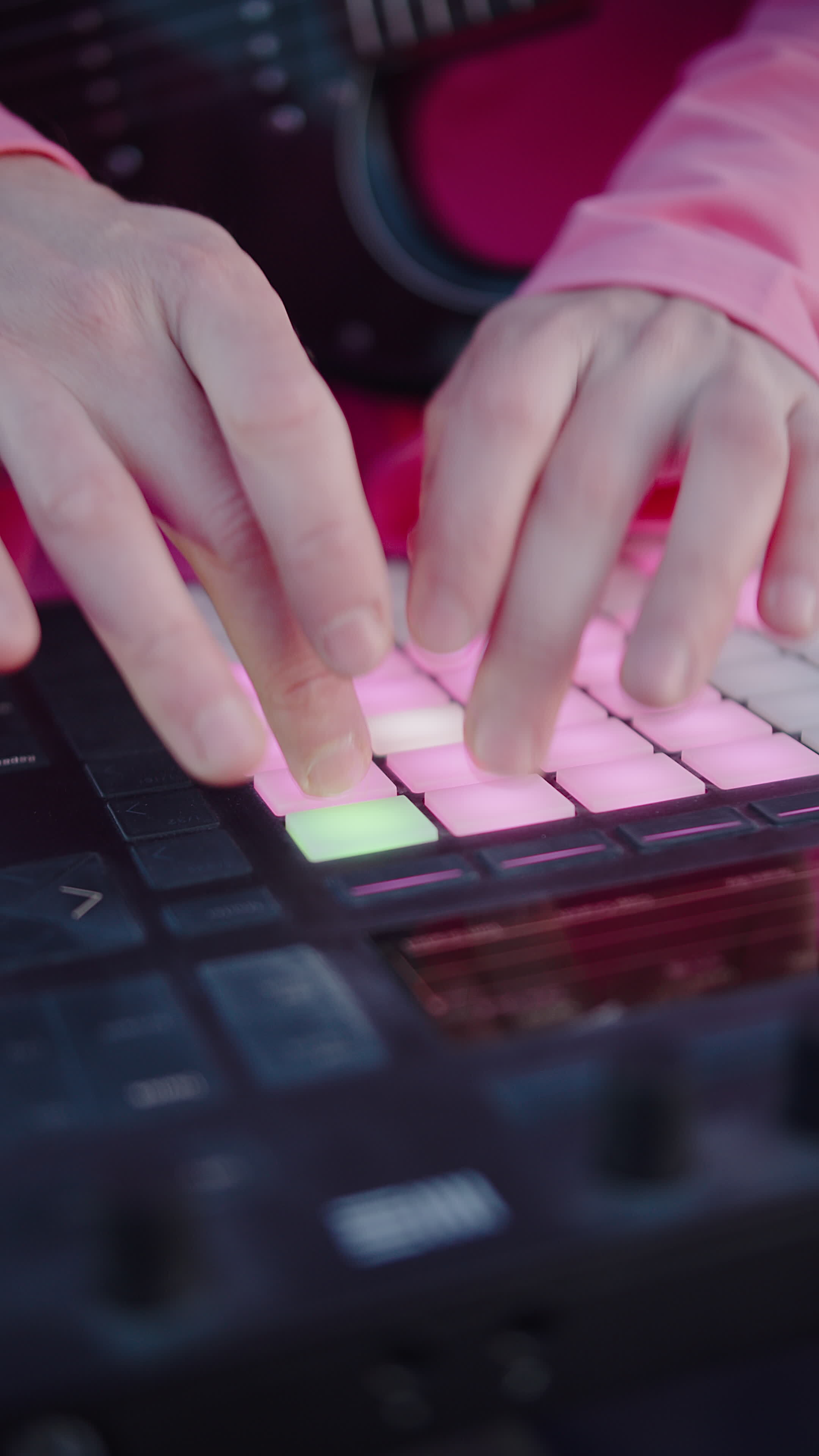 Hands Operating Midi Controller And Guitar Outdoors 49622039 Stock