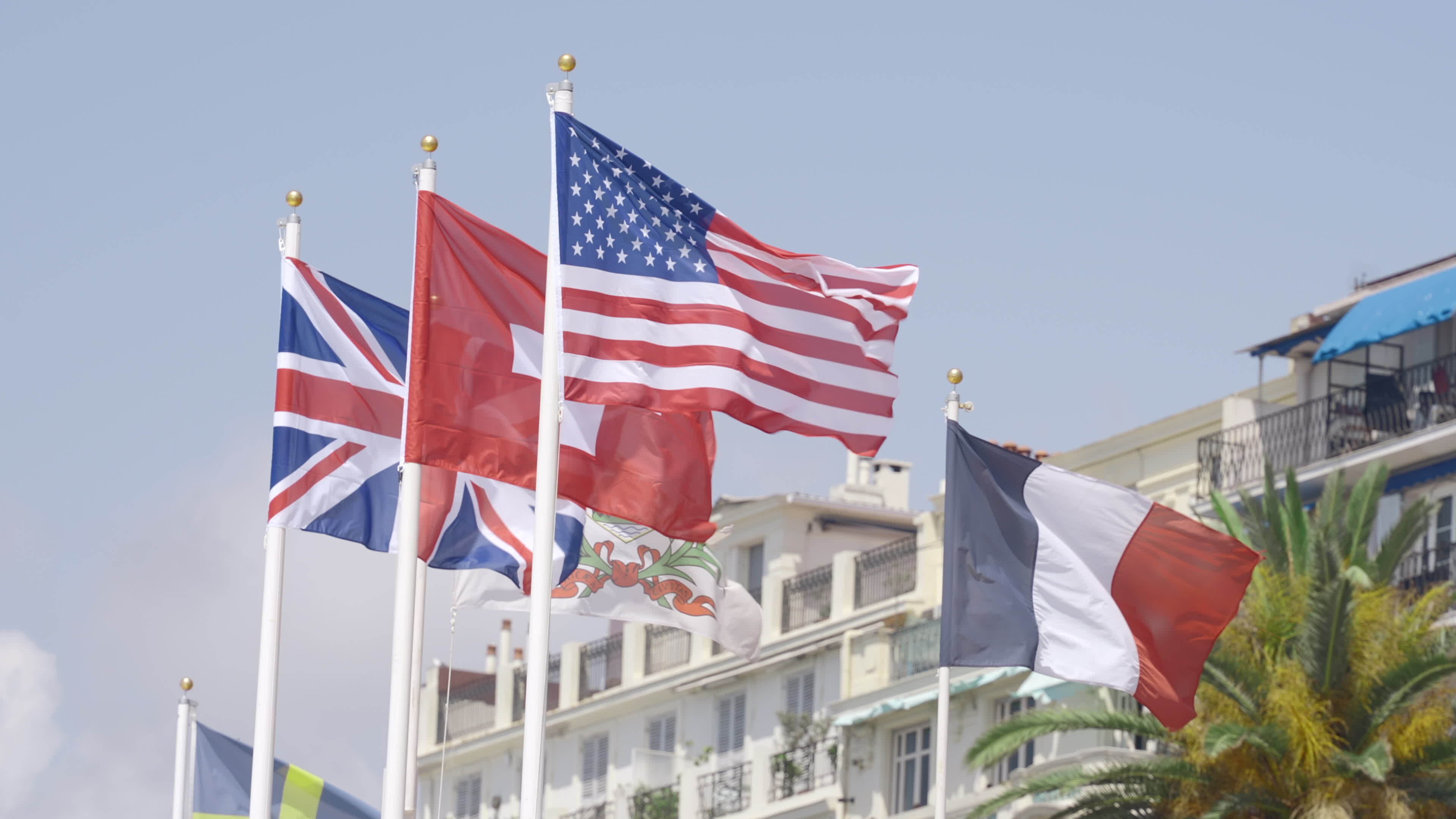 Row Of Waving Flags Of Different Countries Action Concept Of Politics