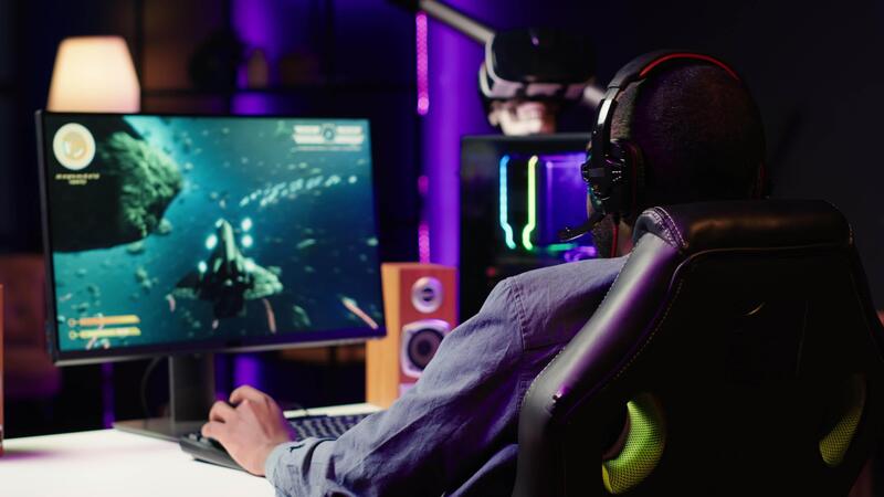 Gamer Losing Intense Singleplayer Spaceship Arcade Racing Videogame