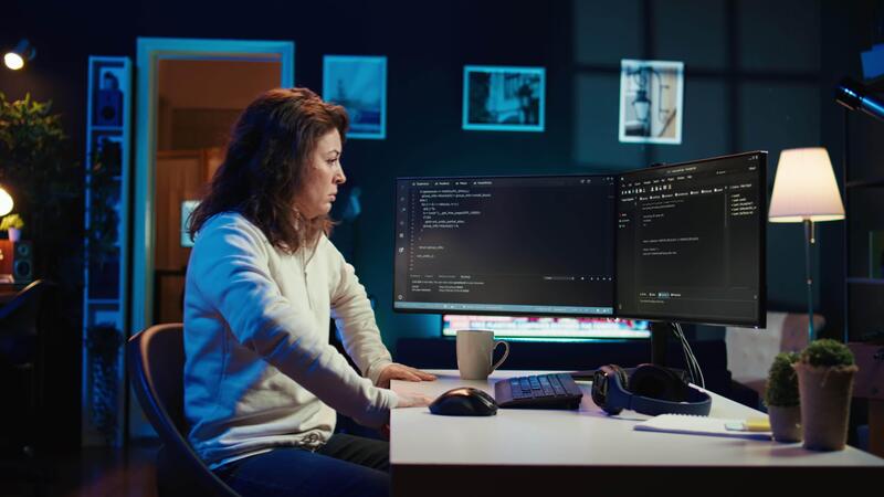 Programmer Doing Software Quality Assurance Stretching Arms Behind