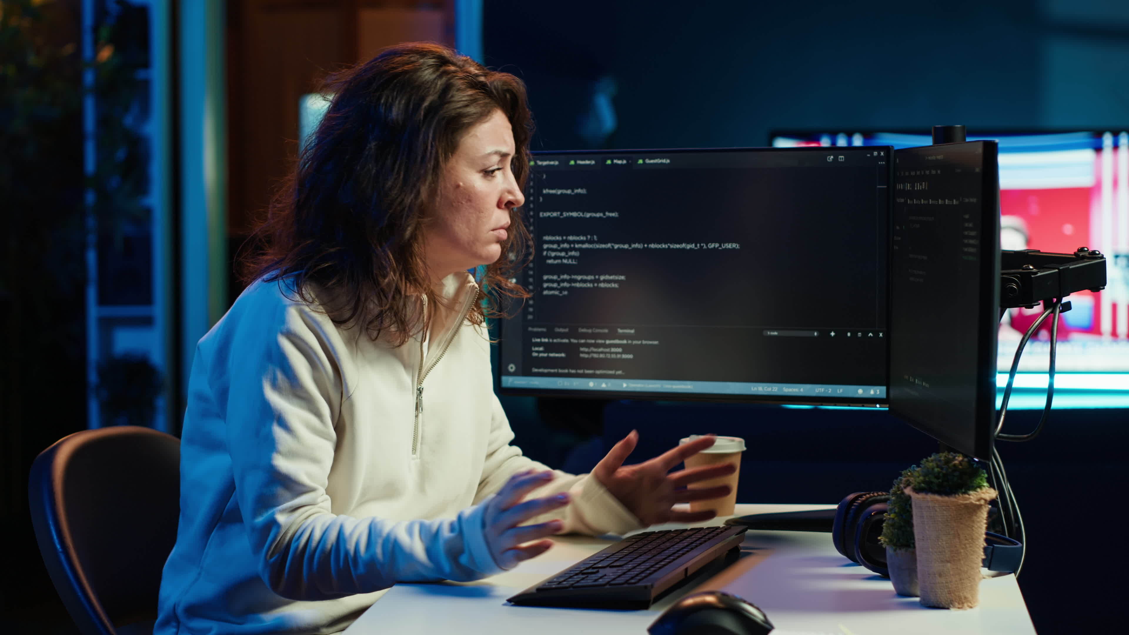 Tired woman hurting from too much stress accumulated while doing ...