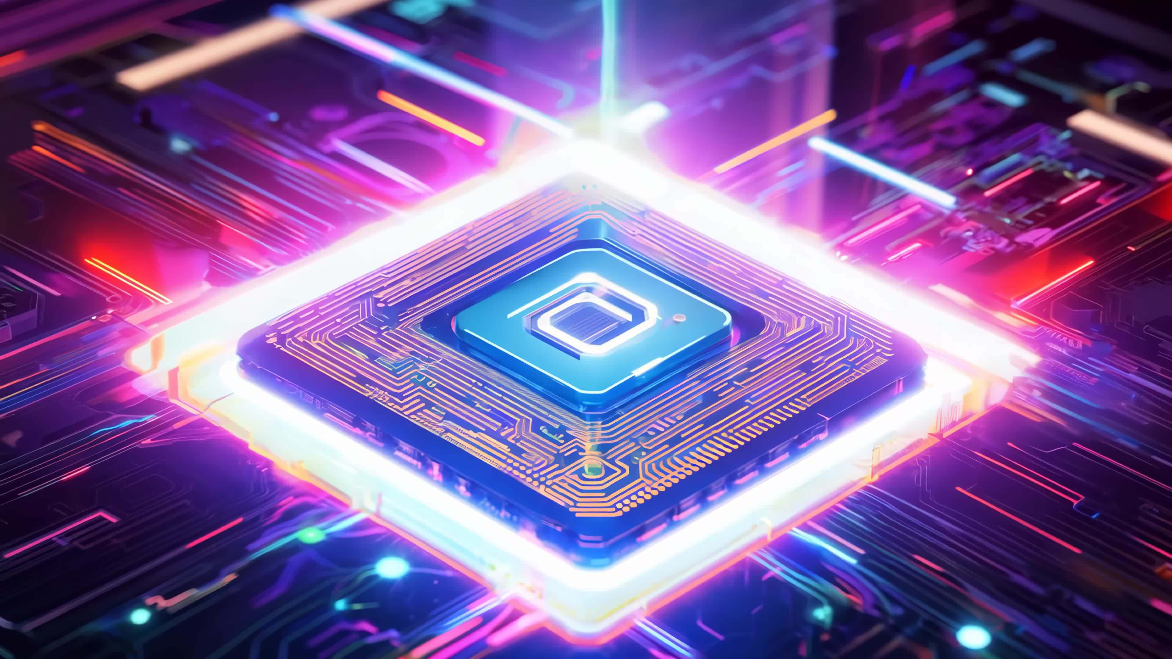 Ai Glowing Microchip Colorful Computer Chip Processor Computation Power
