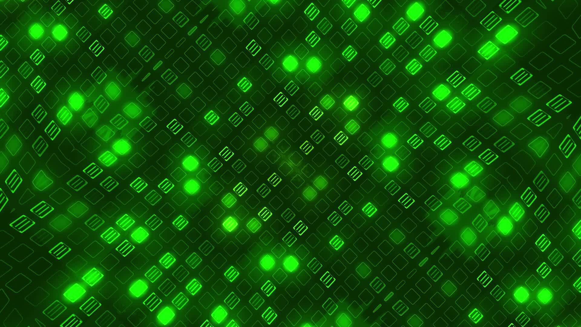 Glowing green digital data lights blinking and flashing background. HD looping abstract data ...