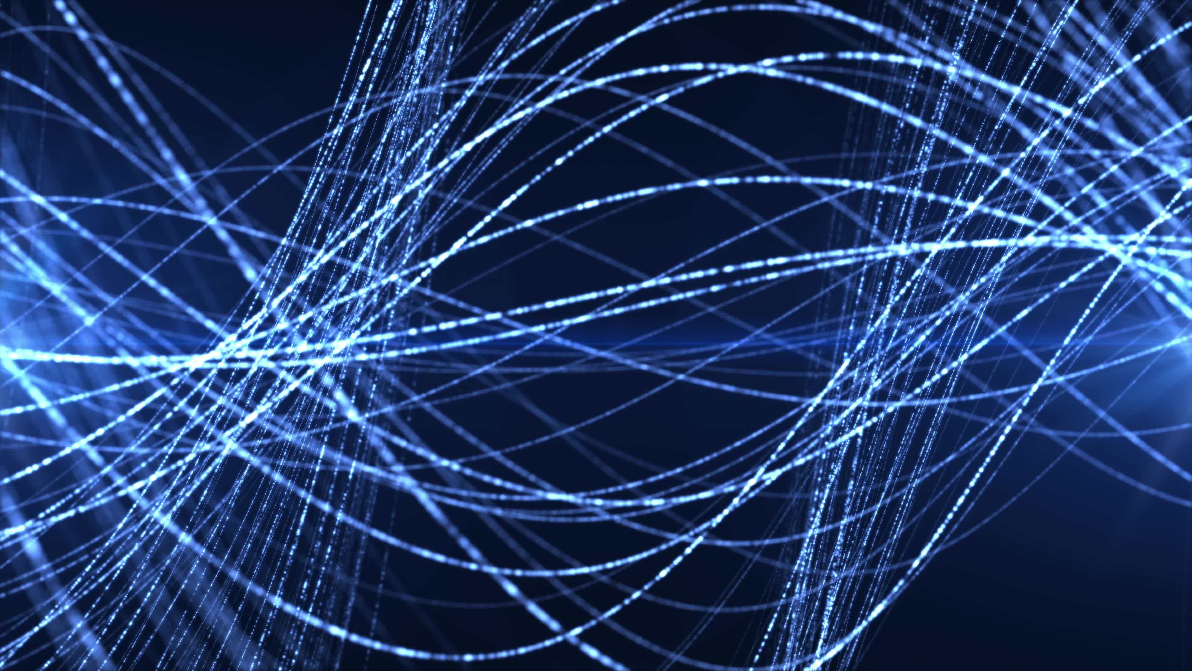 Abstract waves from lines and dots of particles of glowing swirling futuristic hi-tech. Abstract ...