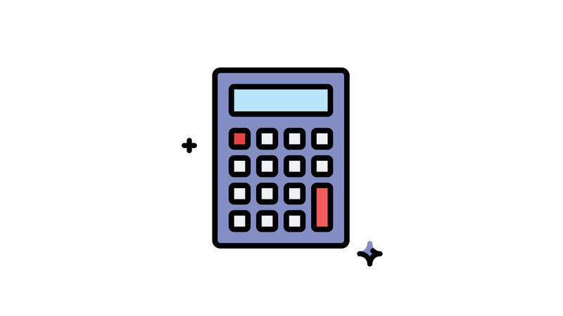 Calculator animation with red buttons, numeric keypad, and display screen. Alpha channel ...