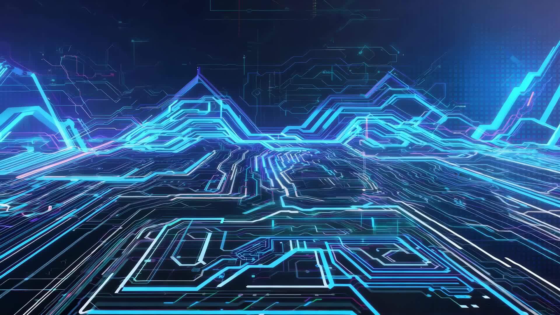 Abstract digital circuit pattern with vibrant blue lines creating a ...