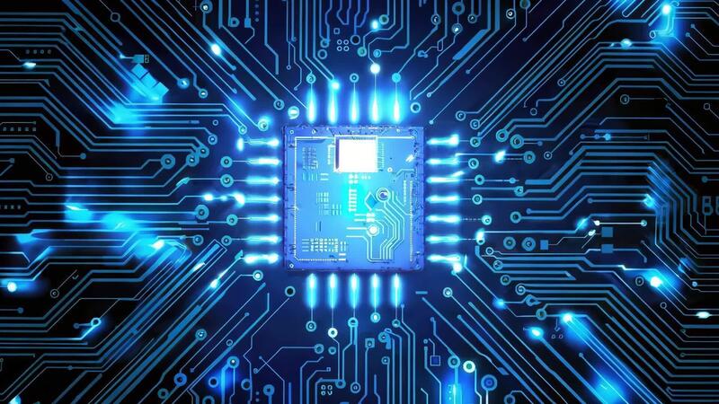Close Up Of A Blue Circuit Board With An Advanced Microchip Showcasing Intricate Patterns And
