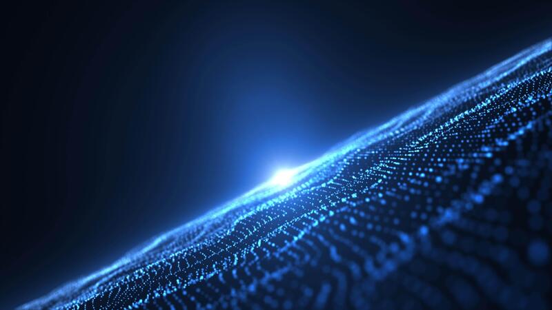 Abstract digital dynamic particle waves with light motion lights background, data flow, cyber ...