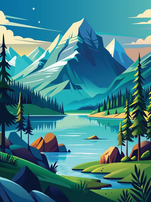 Beautiful Mountain Lake Vector Art, Icons, and Graphics for Free Download