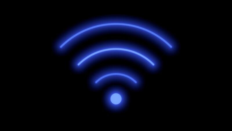 Wi Fi icon animation. Neon Wi Fi icons in different colours on black background. Wireless ...