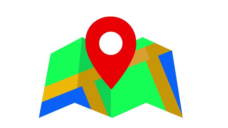animation of four map icons with location markers . The checkered ...