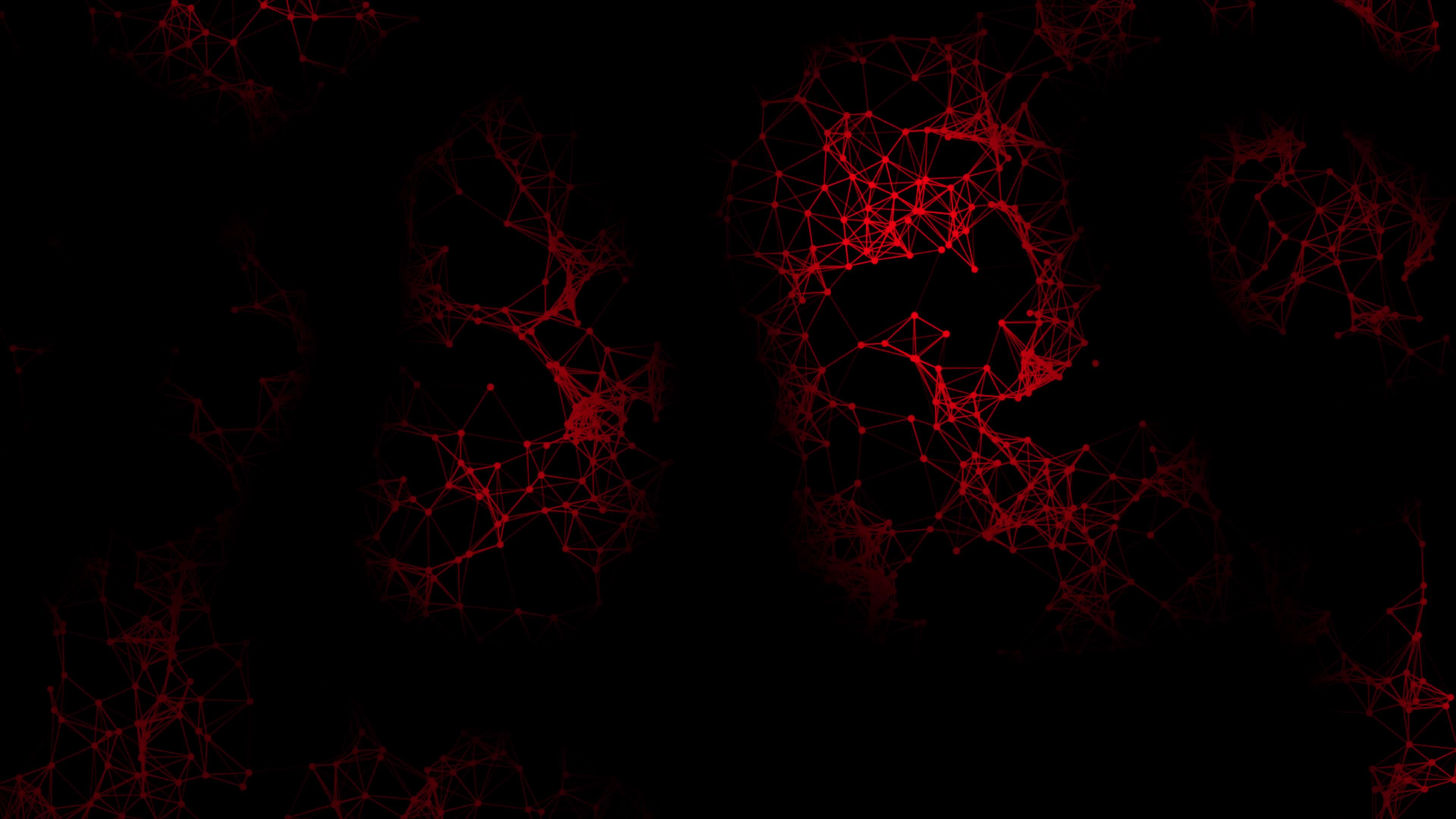 Red color lines and dots poly design modern plexus slowly moving on black background, loop able ...