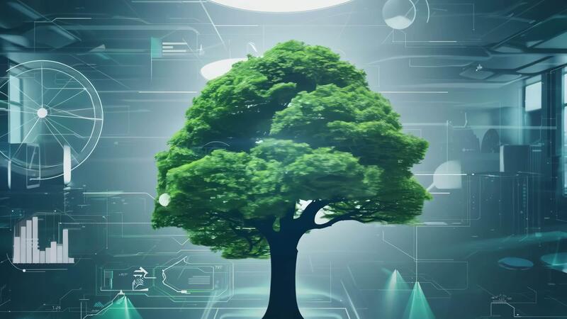 Tree holographic model in modern lab laboratory eco research leaf ...