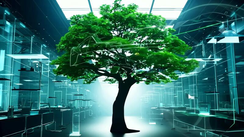 Tree holographic model in modern lab laboratory eco research leaf ...