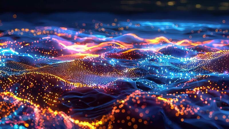 Vibrant abstract waves of light create a stunning visual experience with dynamic colors and ...