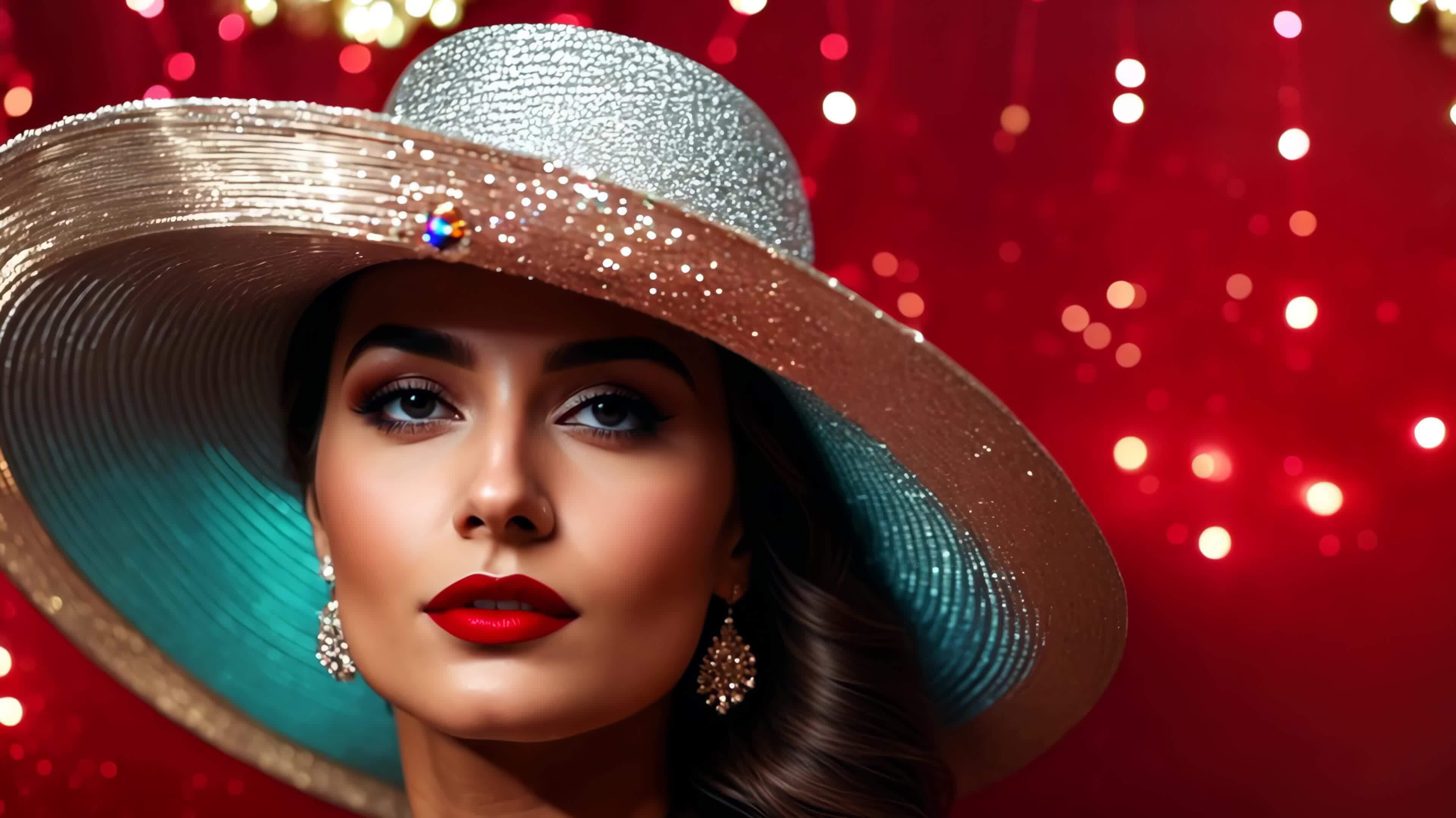 A woman wearing a blue hat and red lipstick 50619723 Stock Video at Vecteezy