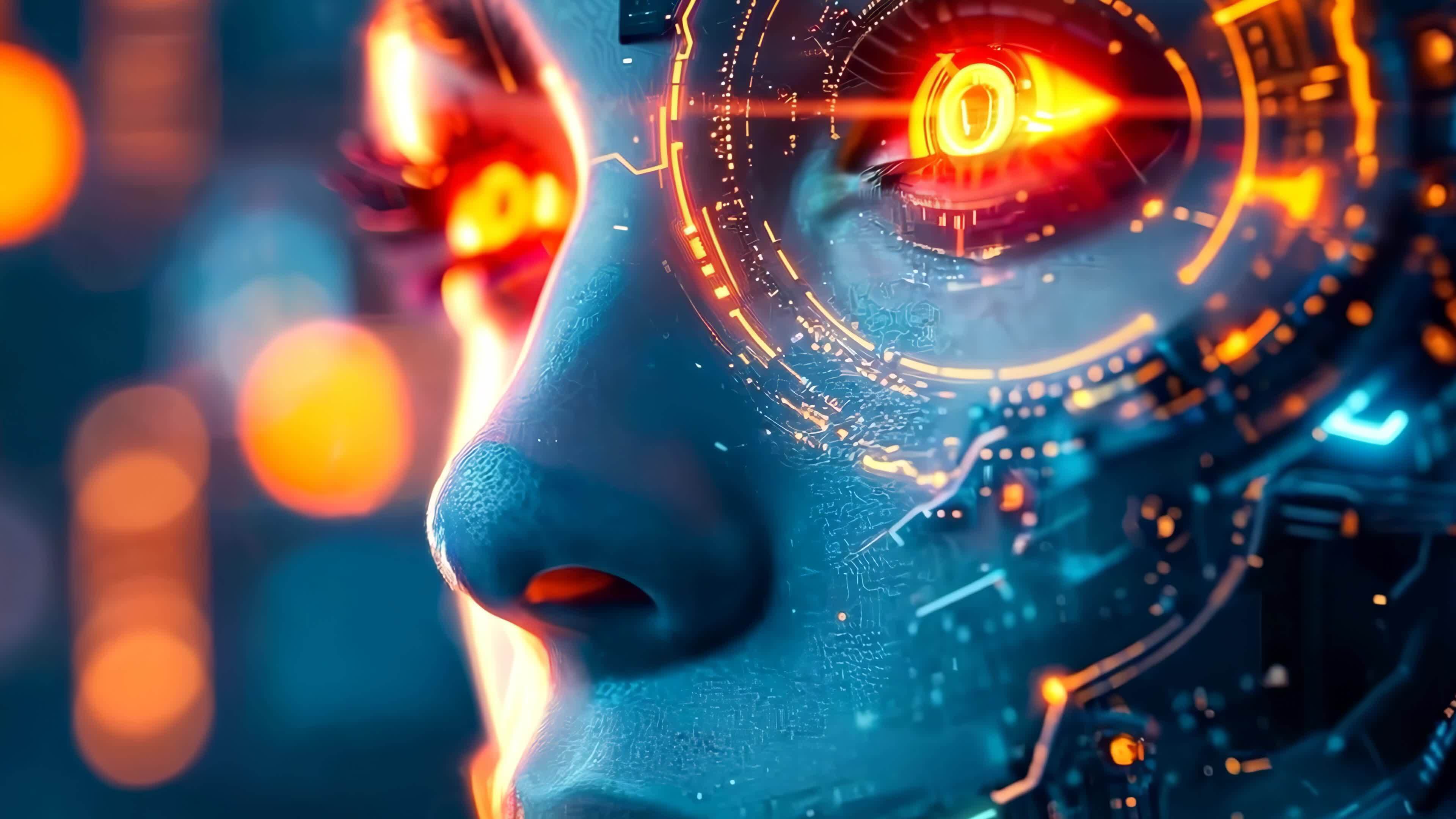 A close up of a robot's face with red eyes 50619823 Stock Video at Vecteezy