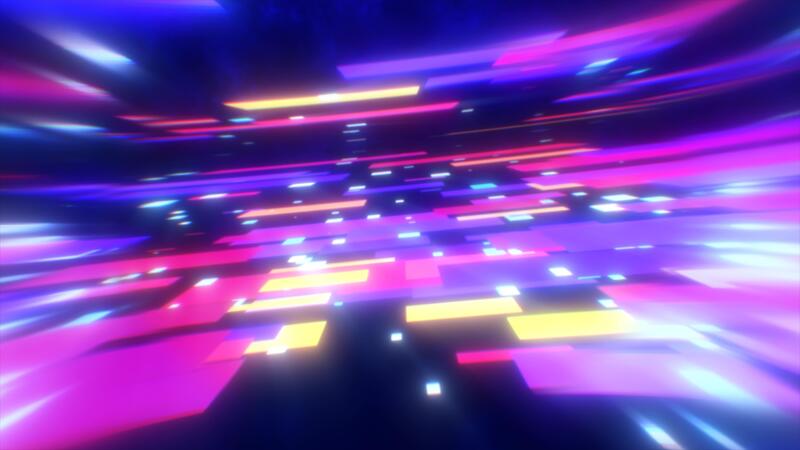 A vibrant, abstract featuring colorful glowing squares in motion ...