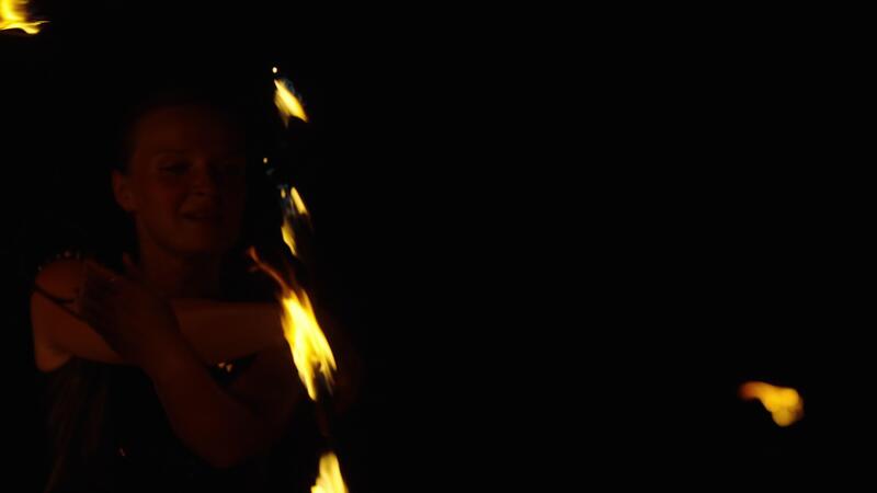 Fire Show Portrait Of Professional Female Circus Performer Juggling