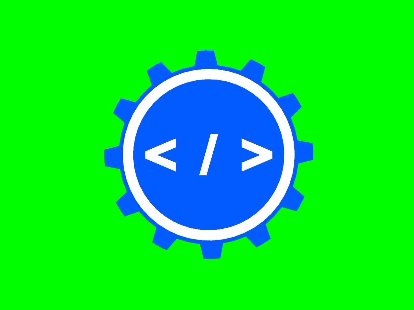 Green Screen Animation Coding Program Syntax System Rotating Gear Cartoon Flat Color Blue
