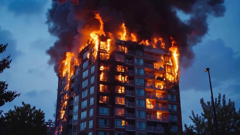 A tall building on fire with smoke billowing out of it 50735469 Stock ...