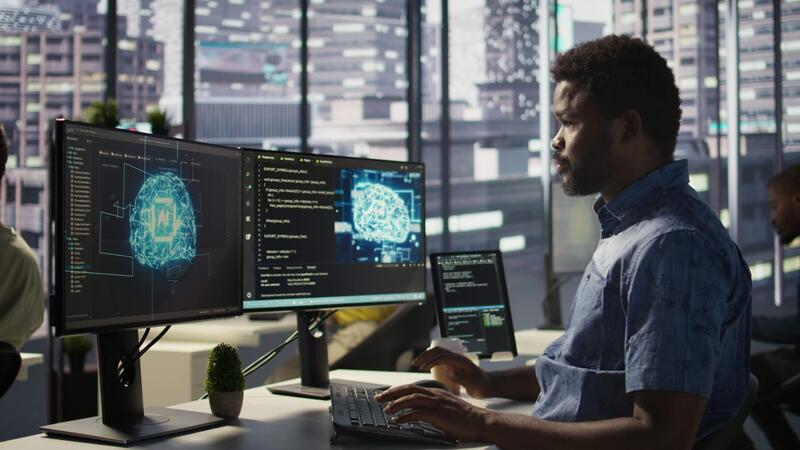 Data scientist working with machine learning artificial intelligence ...