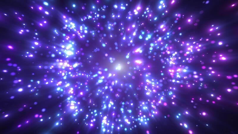Animation Of Abstract Glowing Glitter Particles With Light Rays Flying