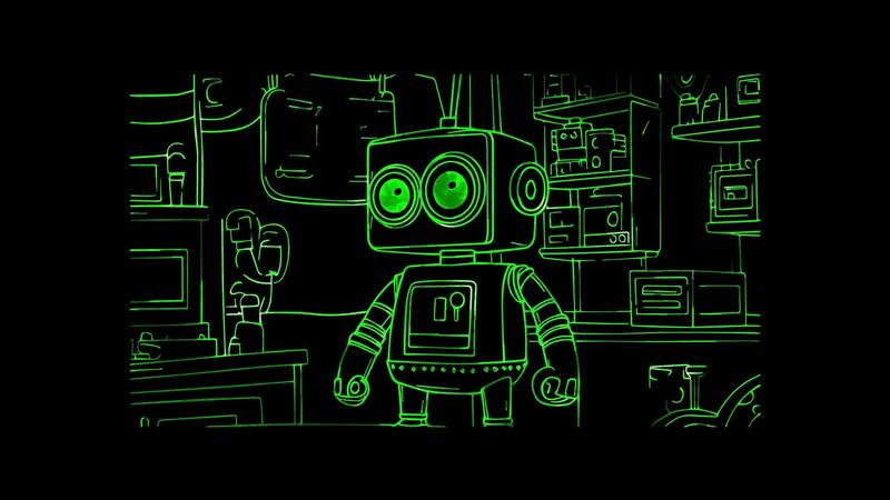 Neon frame effect, Robot Represents robotics or technological education ...
