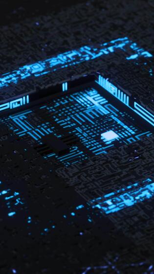 Neon futuristic cube. Animation. High-Tech background with neon cube rising from hole on surface ...