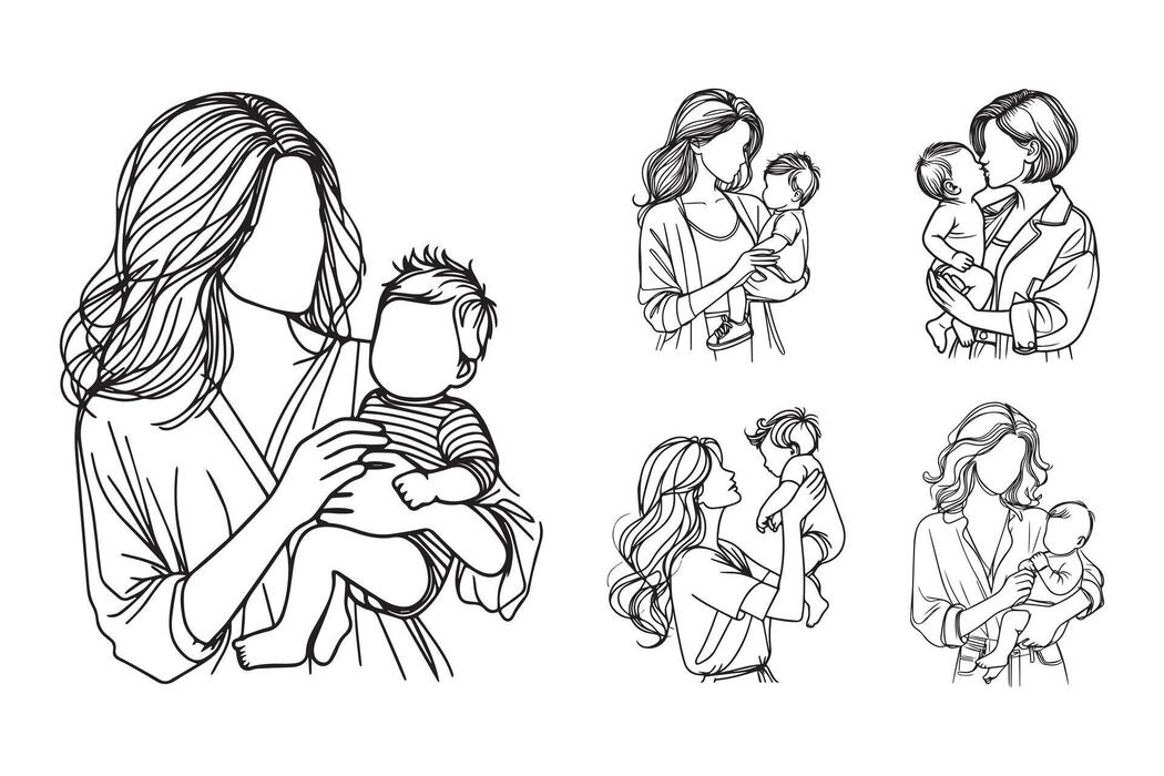 Mother And Baby Line Art Vector Art, Icons, and Graphics for Free Download