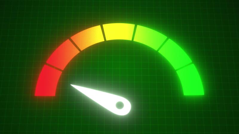 Glowing Gauge Meter Animation. Speedometer Animating on a Grid Background. 4K 51279145 Stock ...
