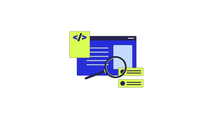 Evaluando Programación Código Con Lupa 2d Objeto Animación Codificación Programa Lupa