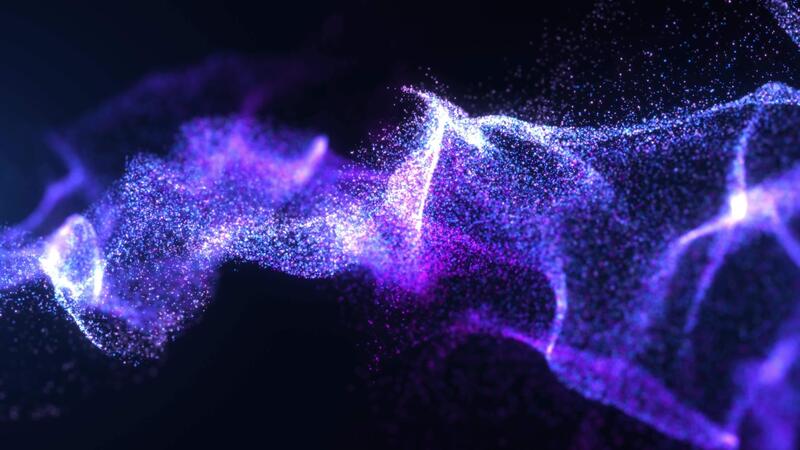 Abstract digital dynamic particle waves with light motion lights background, data flow, cyber ...