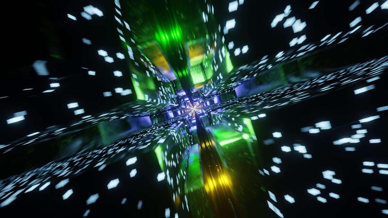 Flight through Square shaped Neon tunnel. Futuristic glow sci-fi VJ Loop. Abstract background ...