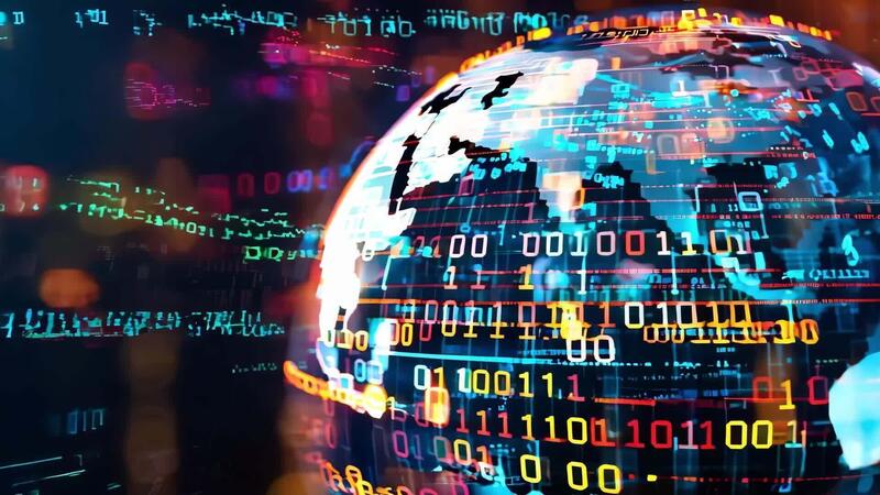 Digital World Connected By Binary Code Symbolizing Technology And Data In A Modern Global