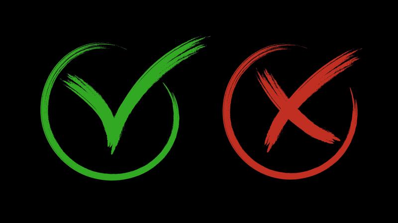 Tick and cross signs. False and true, right and wrong. Transparent background with alpha channel ...